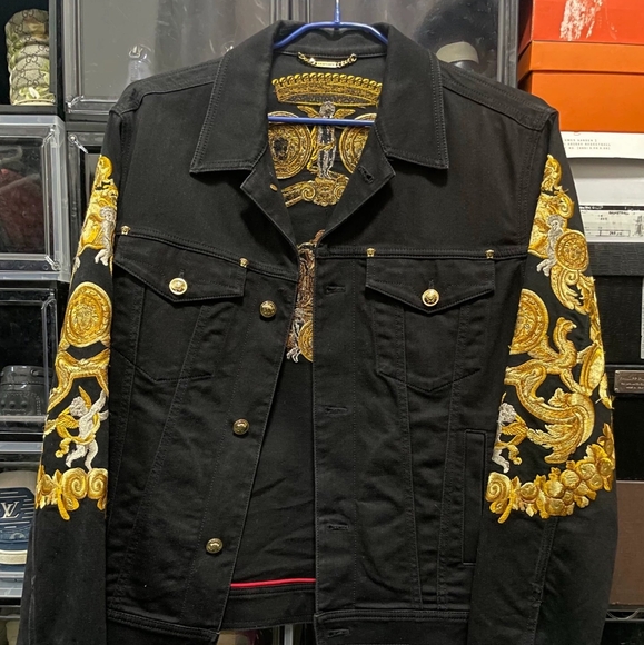 Versace | Jackets & Coats | Mens Versace Baroque Denim Jacket Blkgold ...